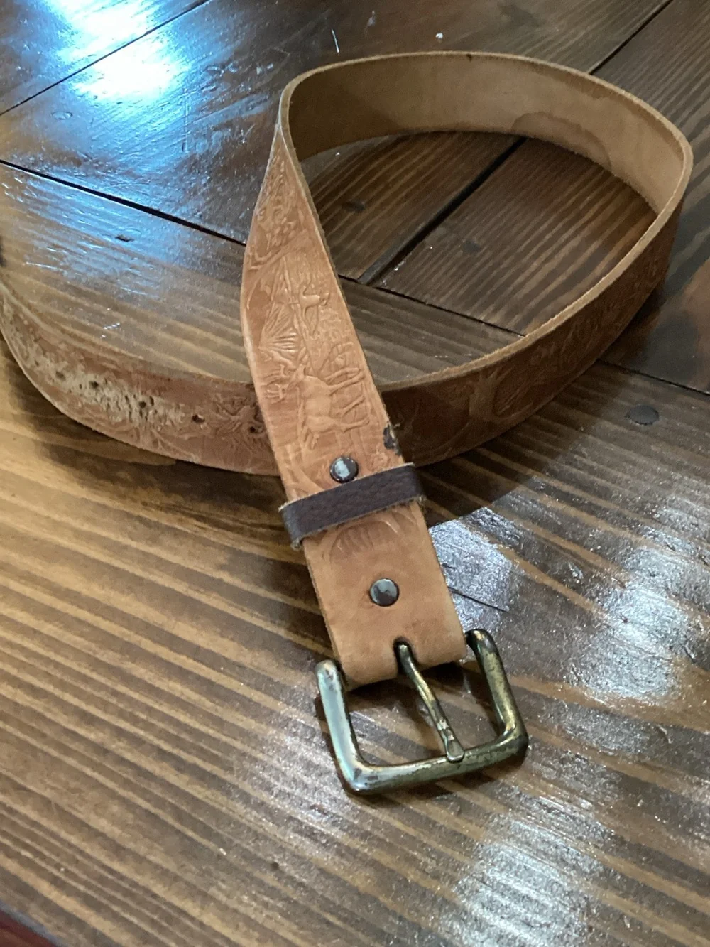 Accessories | Womens Tan Tooled Leather Belt With Floral And Woodland ...